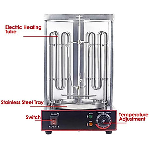 BBQ Meat Machine, Vertical Kebab Doner Meat Grill, Stainless Steel Gas Broilers Home Rotisserie Oven, Skewer Kebab Machine for Kitchen with Temperature Adjustment Switch, 50-300℃(Electric)
