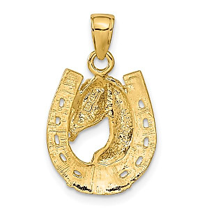 IceCarats 14K Yellow Gold Horse Head Lucky Horseshoe Necklace Animal Lover Pendant Equestrian Charm 26mm x 10mm Only