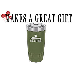 Rogue River Tactical Come and Take It Gonzales Texas Flag 20 Oz. Stainless Steel Travel Tumbler Mug Cup w/Lid Vacuum Insulated Hot or Cold (Green)