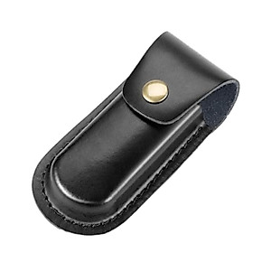 Leather Knife 4" Holster with Belt Buckle – Holding Sheath for Pocket Knives, Folding Knife- Compact Draw EDC Knife Holster Belt – Black, Camping, Hunting, and Outdoors.