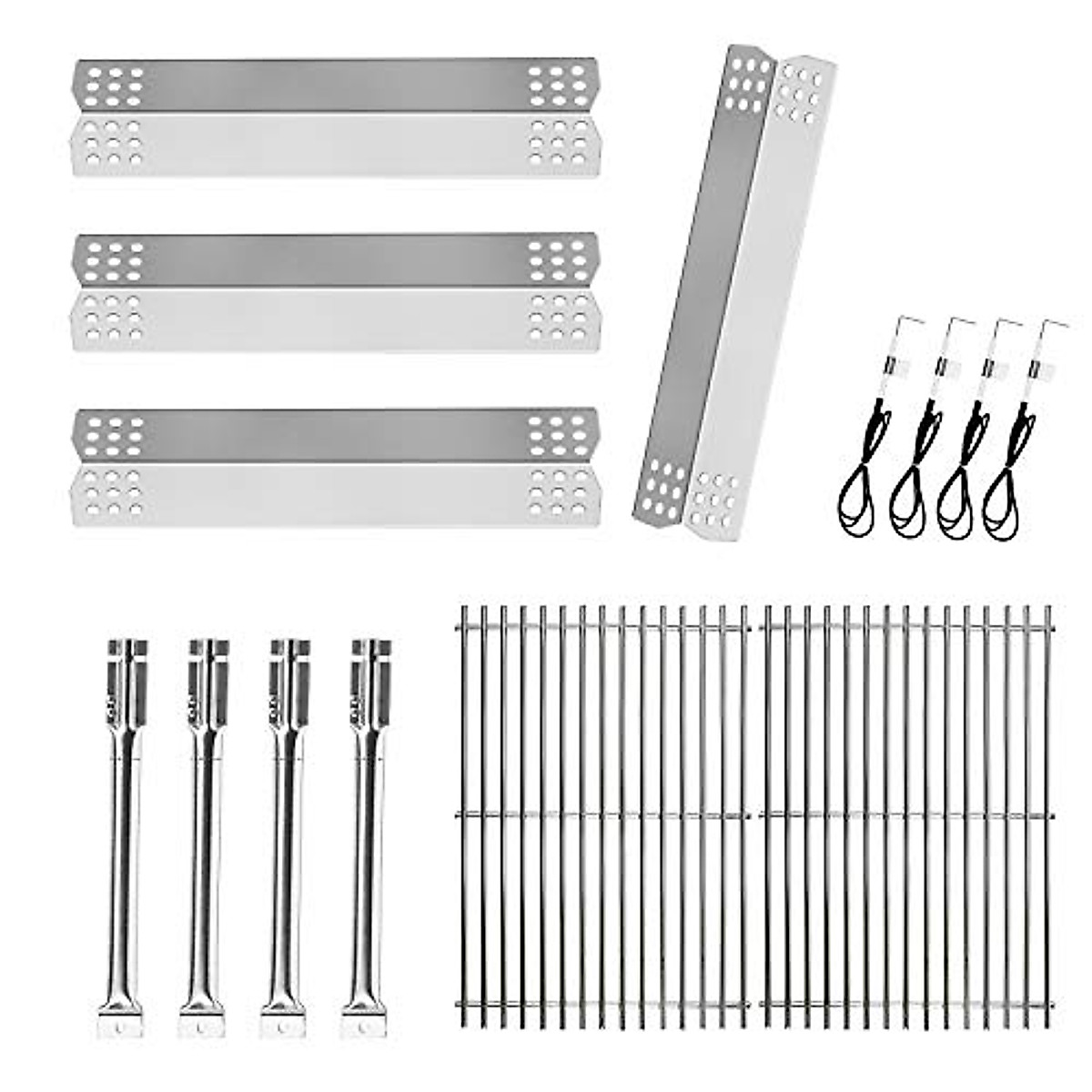 Replacement Parts for Nexgrill 720-0830H, 720-0783E, Master Forge 1010037 Gas Grill Models, 4 Pack Stainless Steel Burner Tube, Heat Plates Tent Shield and Cooking Grids Grill Grate Repair Kit