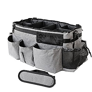 XLarge Cleaning Caddy Bag for Cleaning Supplies - Shoulder and Waist Straps - Spacious Pockets - Collapsible car trunk storage compartment organizer - Size (19in x 10in x 10in)