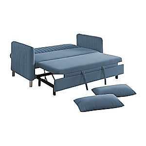 Lexicon Oakhill Velvet Convertible Studio Sofa with Pull-Out Bed, 72" W, Blue