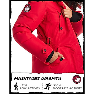 CANADA WEATHER GEAR Women's Winter Coat - Stadium Parka Jacket, Fur Trim Hood (S-3XL), Size Medium, Red Apple