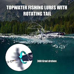 HENGJIA Topwater Fishing Lures for Bass Fishing with Storage Box, Floating Popper Fishing Lure for Bass Catfish Pike Perch, Floating Pencil Bass Bait with Rotating Tail Freshwater or Saltwater