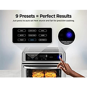 CHEFMAN Air Fryer Toaster Oven XL 20L, Healthy Cooking & User Friendly, Countertop Convection Bake & Broil, 9 Cooking Functions, Auto Shut-Off 60 Min Timer, Nonstick Stainless Steel, Shade Selector