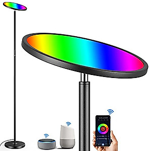 Floor Lamp, Super Bright RGBW Smart WiFi LED Floor Lamp for Reading, Dimmable Torchiere, for Living Rooms Bedrooms, for DIY, Compatible with Alexa & Google Home, Black, 25W