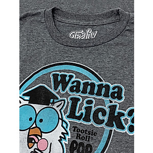 Tee Luv Tootsie Roll Pop Wanna Lick T-Shirt - Tootsie Pop Mr Owl Graphic Tee Shirt (Graphite Heather) (M)