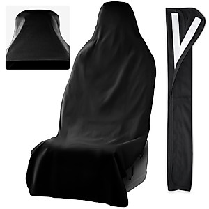Waterproof SeatShield UltraSport Front Seat Cover and Seatbelt Cover - Black Car Seat Towel and 20in Car Seat Belt Cover for All Vehicles - Seat Belt Cushion for Women, Men, Kids from Sweat, Food,Dirt