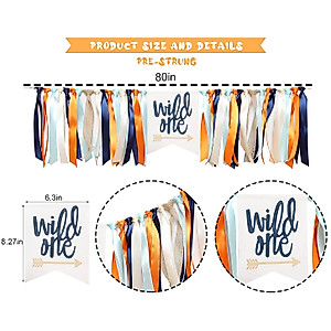 Wild One Banner for 1st Birthday - Highchair Banner for First Birthday Theme Decoration,Highchair Banner for Boy or Girl, Photo Booth Props (Wild One Blue High Chair Banner)