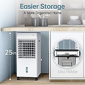 AGILLY 3-in-1 Evaporative Air Cooler, 3 Wind Speeds, 60°Oscillation Swamp Cooler, 12H Timer, Remote Control & LED Screen, Portable Air Conditioner Fan for Small Room Home & Office, White