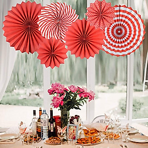 18Pc Party Hanging Paper Fans Set Decorative Red Folding Fans Party Decorations Round Fan Wall Decor Paper Garlands Flower Decoration for Birthday Festival Party Wedding Graduation Events Accessories