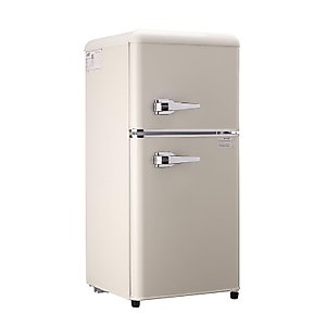 Kazigak 3.5 Cu Ft Mini Refrigerator, Compact Refrigerator with Freezer, Double Door, 7 Level Adjustable Thermostat, Cream for Home, Office, Dorm