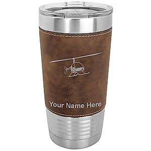 LaserGram 20oz Vacuum Insulated Tumbler Mug, Helicopter 2, Personalized Engraving Included (Faux Leather, Rustic)