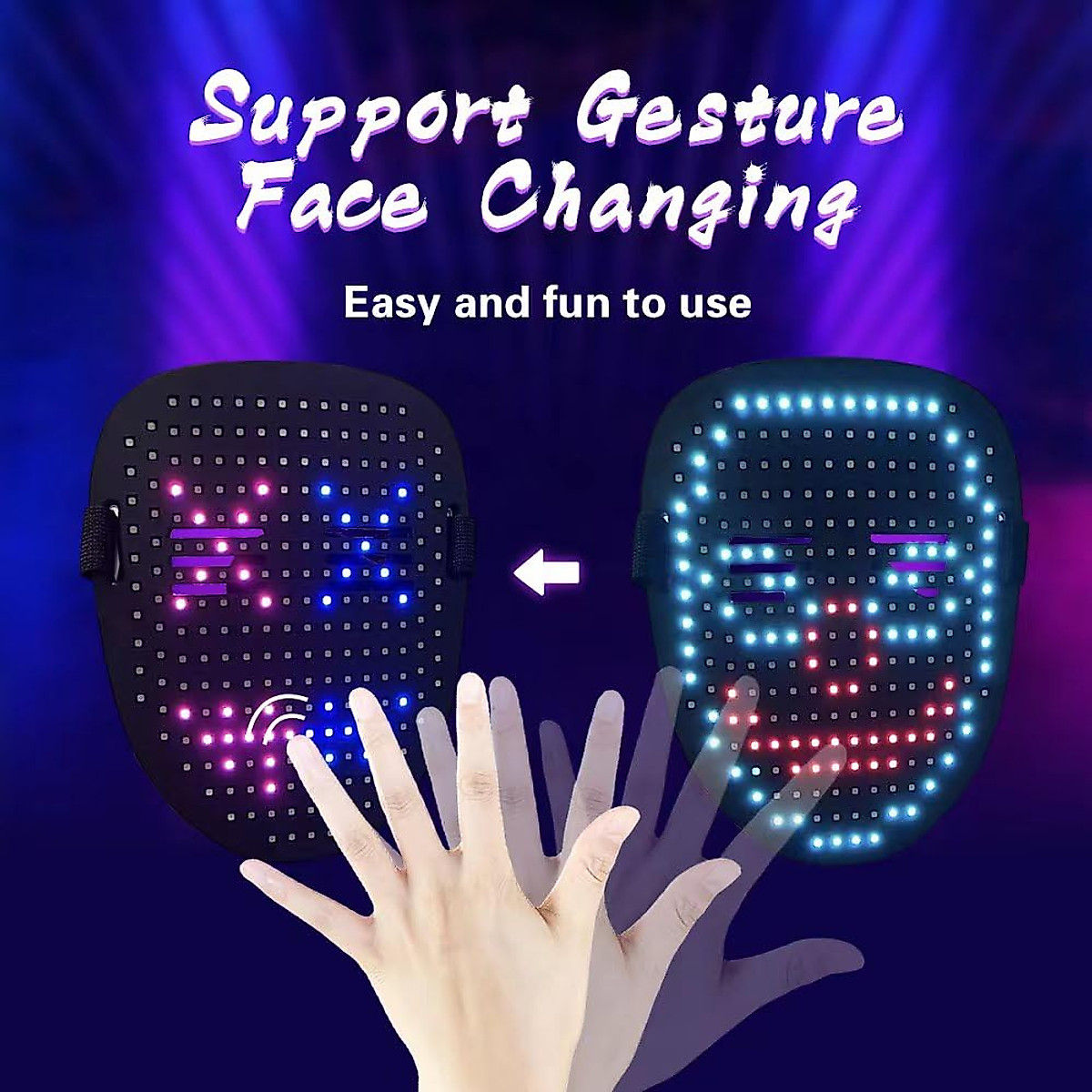 COKOTEE Led Mask, Light up Mask with Gesture Sensing, Face Transforming Masks for Halloween Festival Cosplay Costume Masquerade Parties, gifts