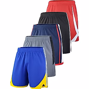 Pack of 5 Men's Athletic Basketball Shorts Mesh Quick Dry Activewear with Pockets (Set 3, Small)