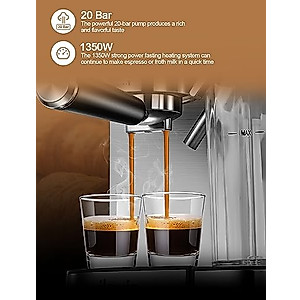ILAVIE 6-in-1 Espresso Coffee Machine Built-In Automatic Milk Frother, 20 Bar Espresso & Cappuccino & Latte Maker with 34 oz Removeable Water Tank, Ideal for Home Use, Stainless Steel