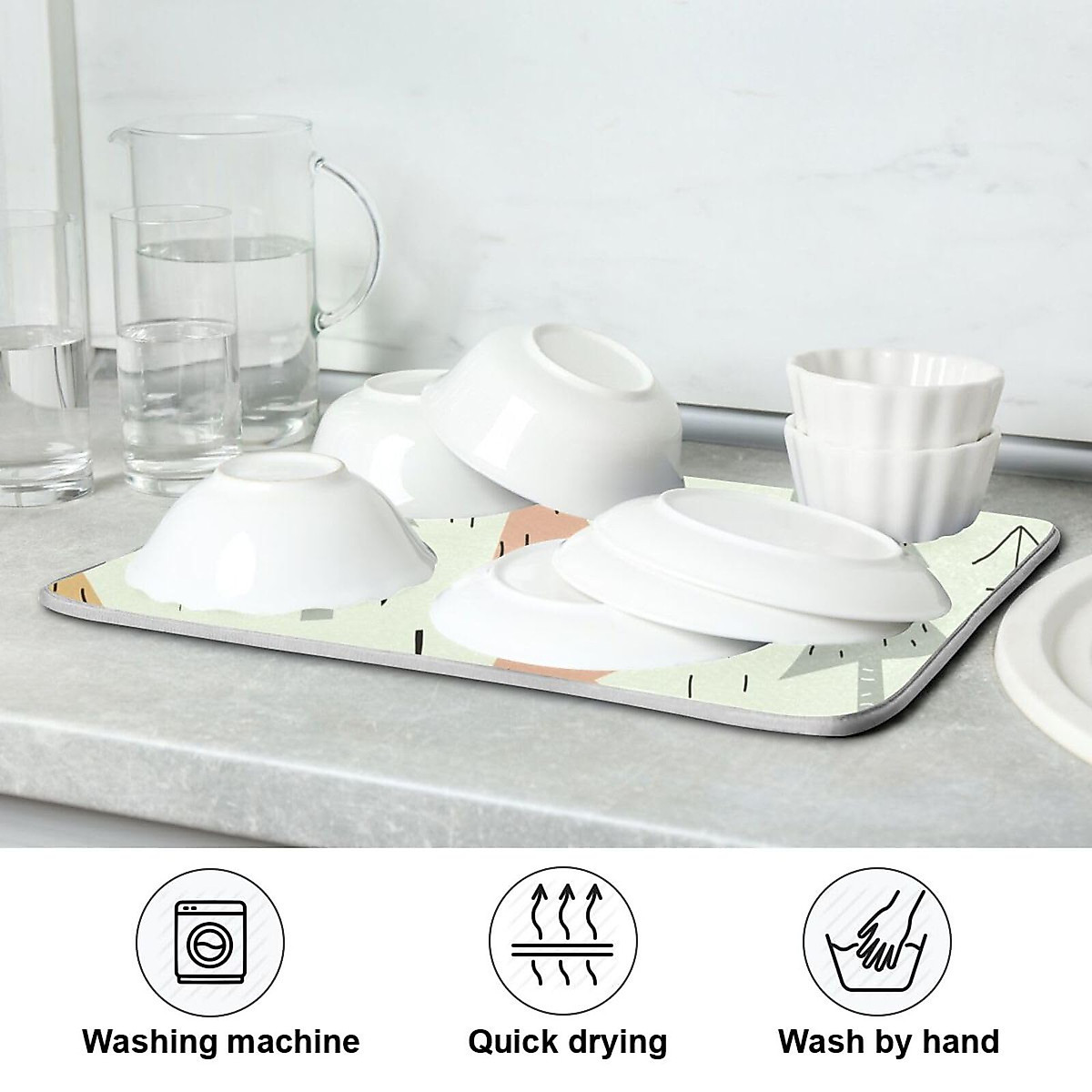 Red Yellow Christmas Cartoon Trees Memory Foam Dish Drying Mat Drying Mat For Kitchen Counter Drain Matt Dish Dryer Cloth 16 x 18 Inches