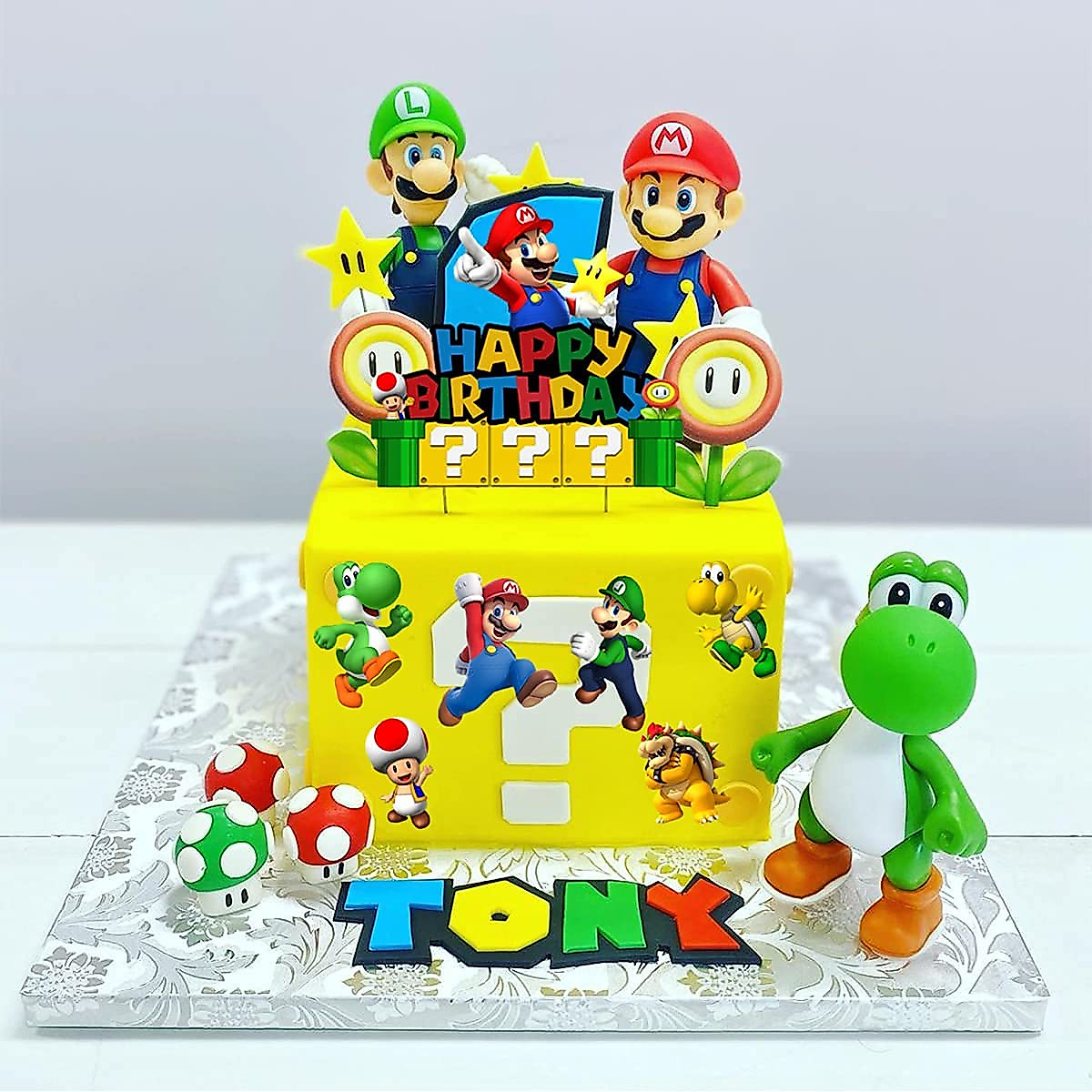 7pcs Acrylic Super Mario Happy Birthday, Mario Bros Smash Cake Topper, Party Supplies for Children