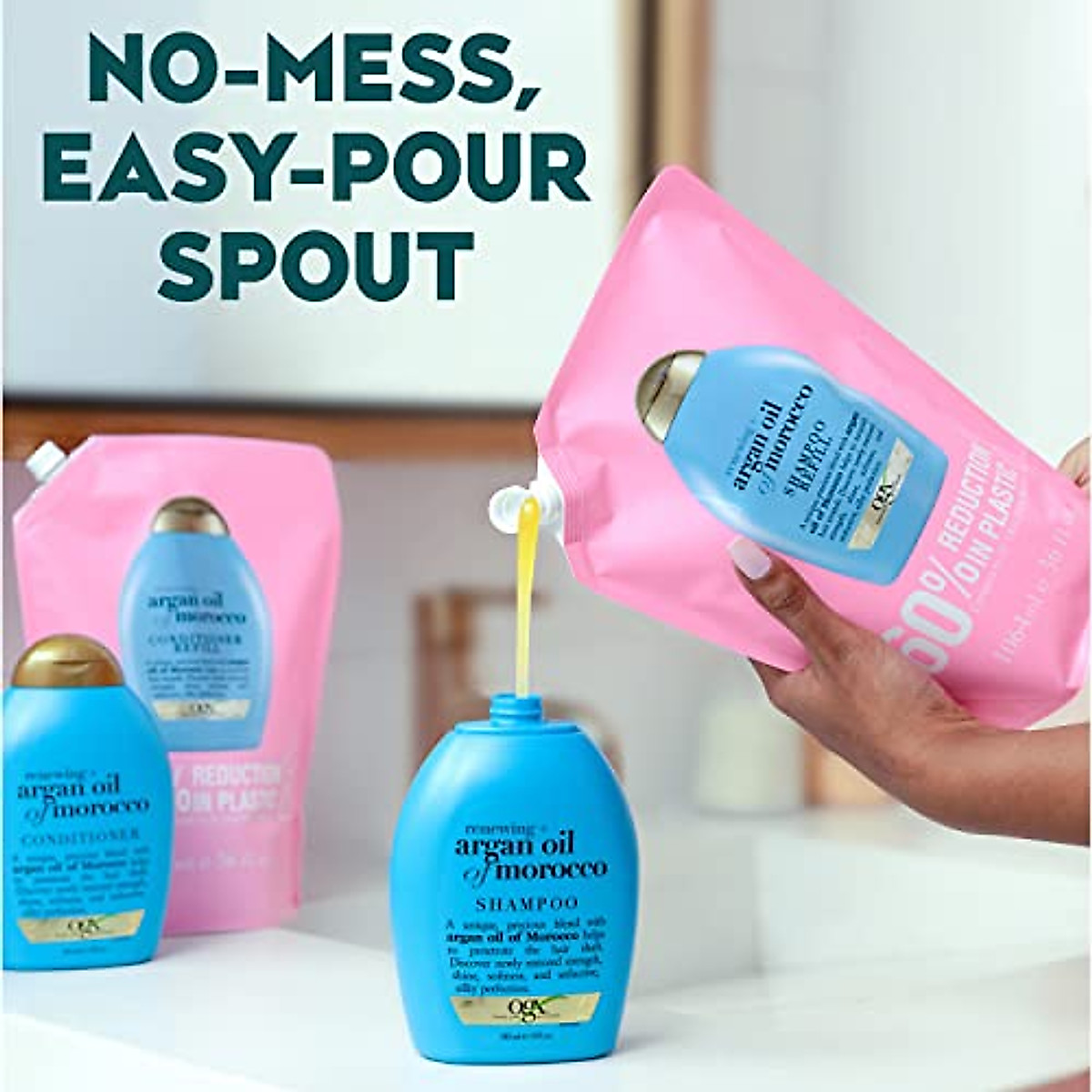 OGX Renewing + Argan Oil of Morocco Conditioner Refill Pouch for Strong Healthy-Looking Hair, 36 Fl Oz