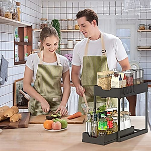 Innotic Under Sink Organizer, Double Sliding Under Cabinet Organizer 2 Tier Pull Out Drawers Multi-purpose Under Sink Organizers and Storage with 4 Hooks, Hanging Cup for Kitchen Bathroom 1 pack