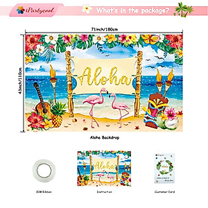 Upgraded, Hawaiian Luau Party Decorations, Aloha Luau Backdrop Summer Beach Banner Background Photography Supplies for Birthday Musical Party Baby Shower Tropical Tiki Themed Decoration 72"x44"