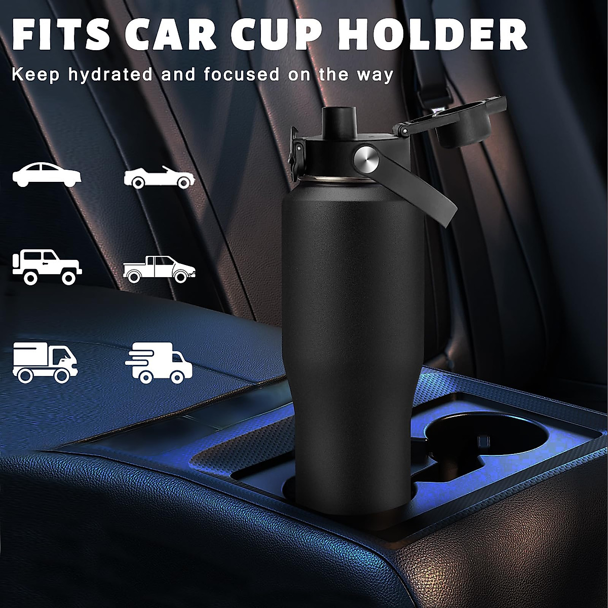 32oz Tumblers Insulated Water Bottle - Fits Car Cup Holder, Cold 48H Hot 24H, Leakproof Stainless Steel Water Bottles with Straw & Pop-up Spout Lid, Paracord Handle, Bottle Holder Bag & Flask Boot