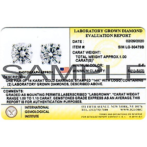Diamond Wish IGI Certified 4 Carat Lab Grown Diamond Round Stud Earrings for Women in 14k White Gold (H-I, VS1-VS2, cttw) 3-Prong Martini Screw Back