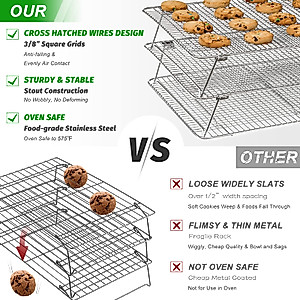 HIWARE Stainless Steel Stackable Cooling Rack for Baking, 3 Tier 12”x 16.5”,Oven & Dishwasher Salf and Fit Half Sheet,Wire Cooling Racks for Cookie, Pizza, Cake