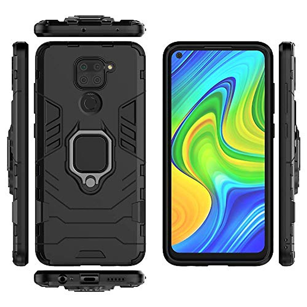 COTDINFORCA Xiaomi Redmi Note 9 Case Redmi Note 9 Case Shockproof with Ring Holder Kickstand Magnetic Car Mount Soft TPU Armor Thin Anti-Fall Protective Phone Case for Xiaomi Redmi Note 9 Black KK.