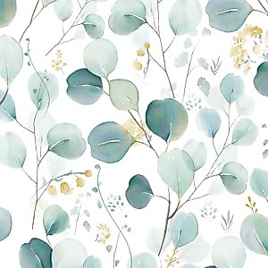 Sevalo Leaf Wallpaper Peel and Stick Wallpaper Boho Contact Paper for Cabinets Flower Floral Wallpaper Green Leaves Wallpaper Bathroom Self-Adhesive Removable Wallpaper Eucalyptus Nursery 17.3“×78.7”
