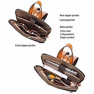 BOSTANTEN Leather Laptop Backpack for Women, 15.6 inch Computer Backpack College Business Large Daypack Work Travel Bag Beige with Black