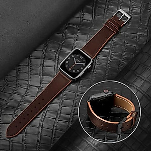 Marge Plus Compatible with Apple Watch Band Series SE 9 8 7 6 5 4 3 2 1 Ultra 49mm 45mm 41mm 44mm 40mm 42mm 38mm, Genuine Leather Replacement Band for iWatch, Leather Apple Watch Strap for Women &