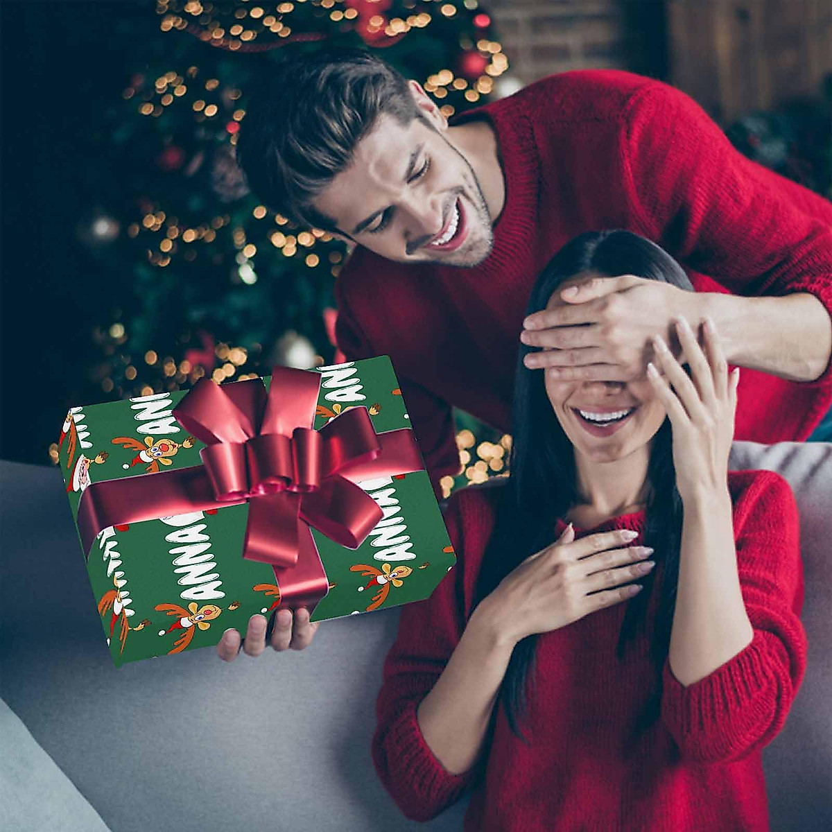 YESCUSTOM Personalized Green Gift Wrapping Merry Christmas Name Paper for Kids Women Men Christmas,Custom Santa Claus Name Wrapping Paper, Gift Wrap Roll 58"x 23"