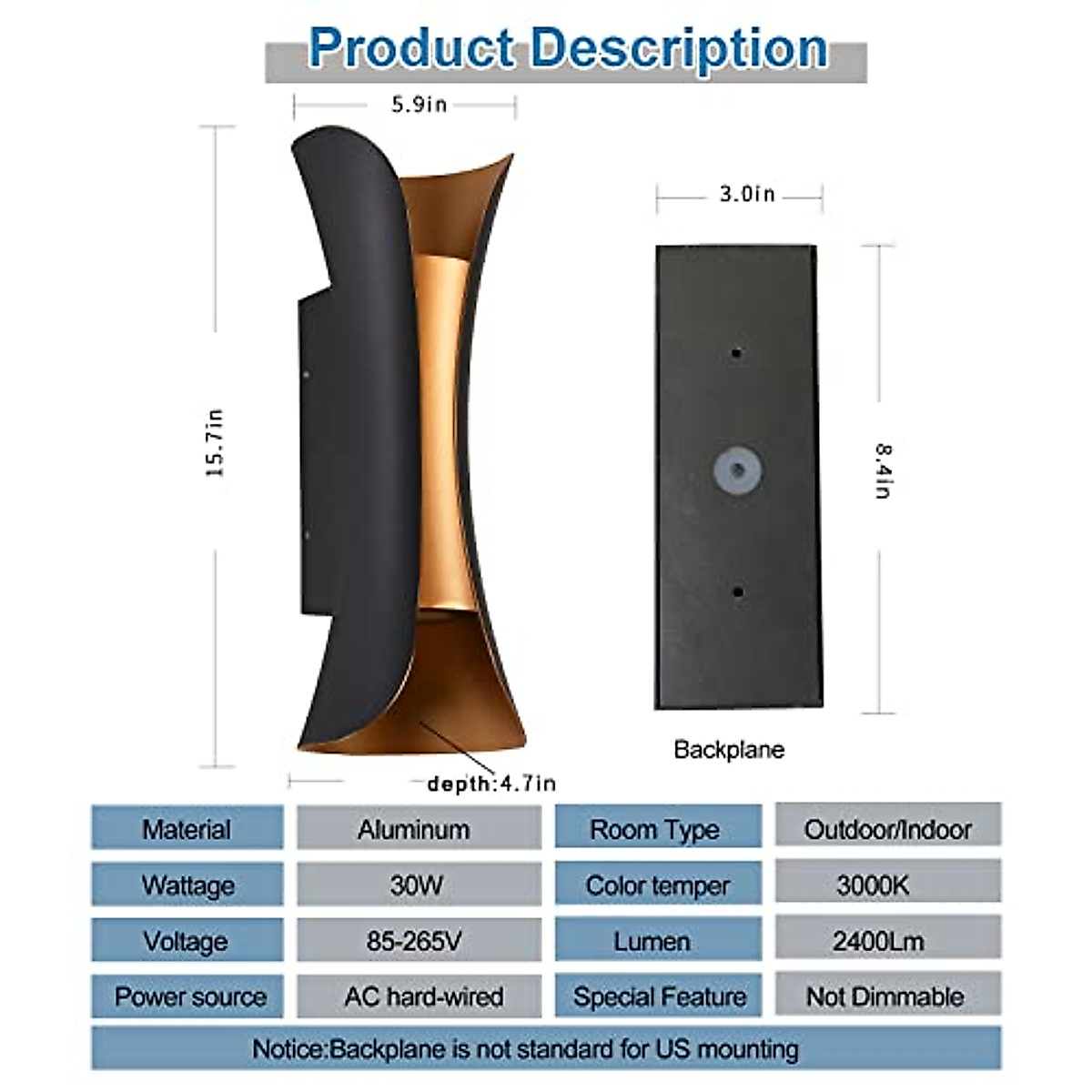 rosysky Outdoor Wall Light 30W LED Modern Exterior Light Fixture Black Aluminum Outdoor Sconces Wall Lighting Waterproof for Porch Patio Garage