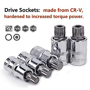 Qnkaa XZN Triple Square Spline Bit Socket Set 10pcs Silver M4 - M18, Premium S2 Alloy Steel, 1/4” 3/8” 1/2” Drive