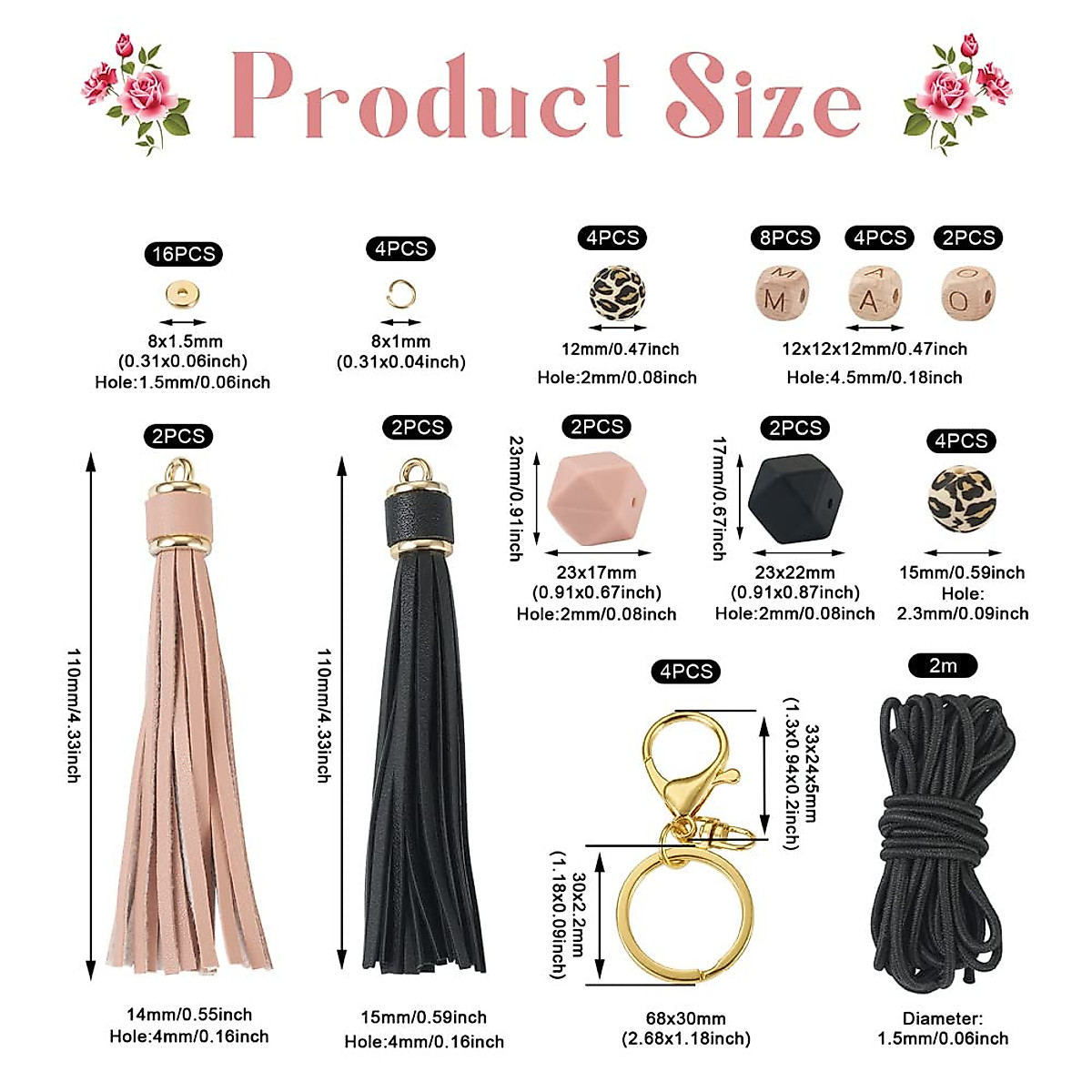 FASHEWELRY 54pcs Mama Silicone Bracelet Keychain Kit 12mm 15mm Leopard Print Silicone Beads Polygonal Silicone Rubber Beads for Mother’s Day Gift Mom Sister Auntie