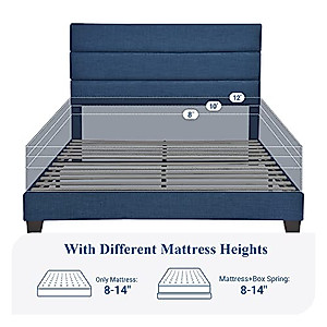 Allewie Queen Size Platform Bed Frame with Fabric Upholstered Headboard and Wooden Slats Support, Fully Upholstered Mattress Foundation/No Box Spring Needed/Easy Assembly, Navy Blue
