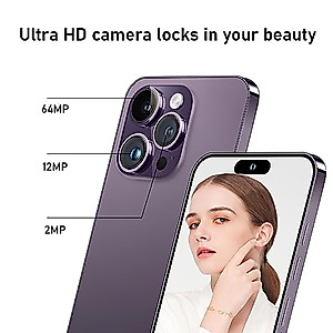 WV LeisureMaster A14pro Max Unlocked Phone, 6+256GB Android 13.0 Smartphone, 6.82-inch HD Screen, Dual SIM, Dual Standby, 6000 mAh Battery, 64MP Camera, 2796 * 1290 Resolution 5g Phone（Purple）