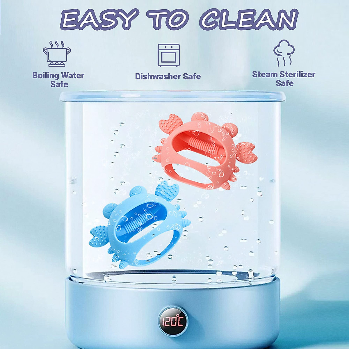 Never Drop Teething Toys for Babies, Baby Mitten Silicone Teether for Soothing Teething Pain Relief, Baby Chew Toys for Sucking Needs (Crab Blue)