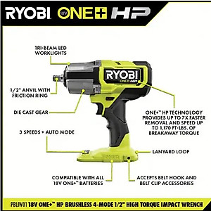 RYOBI ONE+ 18V Brushless Cordless 4-Mode 1/2 in. Impact Wrench Kit with 4.0 Battery and Charger (PBLIW01K1)