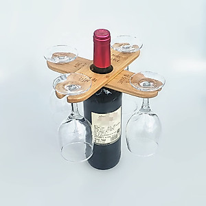 3 Pcs Wine Glass Drying Rack and Bottle Holder Bamboo Countertop Wine Glass Rack Wooden Wine Glasses Storage Stand Holds 2 Glasses and 1 Bottle Perfect for Home Kitchen Decor Wine Lovers