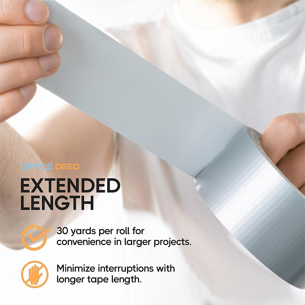 Office Deed Duct Tape Heavy Duty Waterproof, 30 Yards x 2 Inch, 12-Roll Pack, All-Weather Grey Heavy Duty Duct Tape, No Residue, Strong Silver Duct Tape Bulk