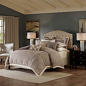 Madison Park Signature Cozy Comforter Set - All Season Bedding Combo Filled Insert and Removable Duvet Cover, Shams, Decorative Pillows, King (110 in x 96 in), Geometric Grey 10 Piece