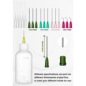 JIBENGAO 2 sizes needle tip squeeze bottle, precision tip applicator bottle with Blunt Needle Tip 14ga 18ga 20ga 25ga, Craft glue bottles for Craft Art Project,Paint Quilling Craft (30, 50 ML)