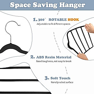 Tinfol Velvet Pants Hanger Space Saving, 4pc Black Non-Silp Velvet Hangers with Hook, Multi Tier Ultra Thin Trousers Hangers, Closet Clothes Hangers Organizer Storage for Trousers, Scarves, Jeans