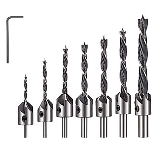 REDDSN Woodworking Countersink Drill Bit Set,Three-Pointed HSS Drill Bits Set Carpentry Reamer with Hex Key Wrench,for Drilling Wood and Plastic Include Size 3/4/5/6/7/8/10mm 7pcs