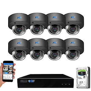 GW Security AutoFocus IP Camera System, 8 Channel H.265 4K NVR, (8) 5MP 1920P Dome POE Microphone Security Camera 4X Optical Motorized Zoom Outdoor Indoor Security System, AI Human Detection