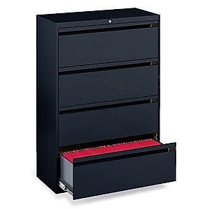 Global Office 9300 Plus 4 Drawer 36" Metal Lateral File Cabinet in Black