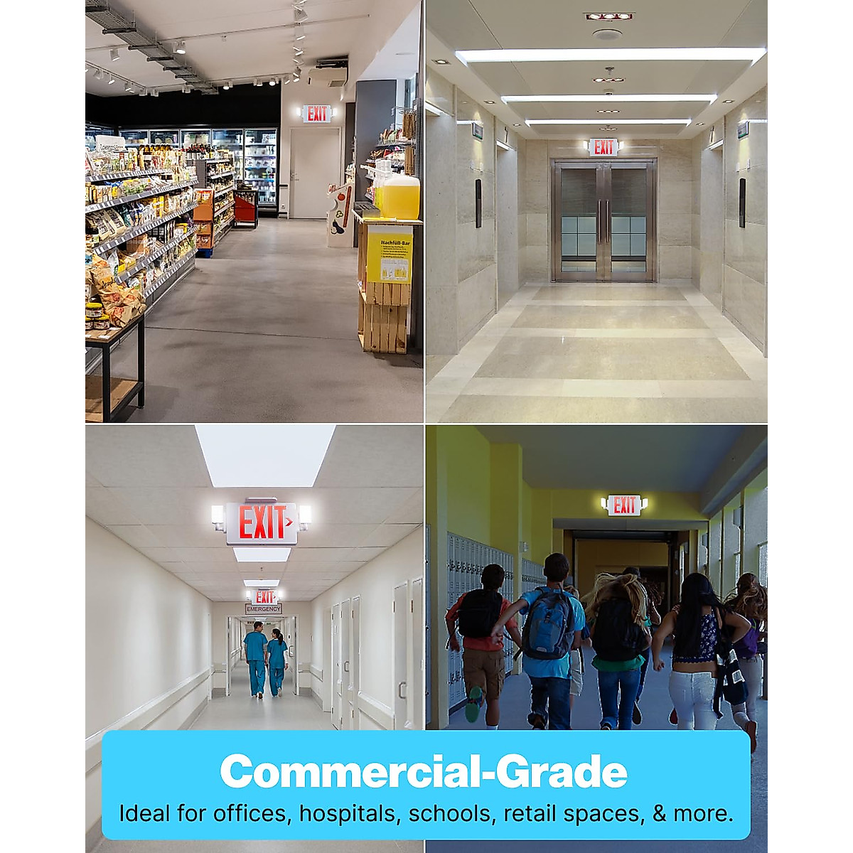 Sunco 12 Pack Red Exit Signs With Emergency Lights, Two Adjustable LED Lights, 94V-0 Fire Resistant, Backup Battery, 120-277V, Wall Or Ceiling Mount, Commercial Grade Double Sided UL